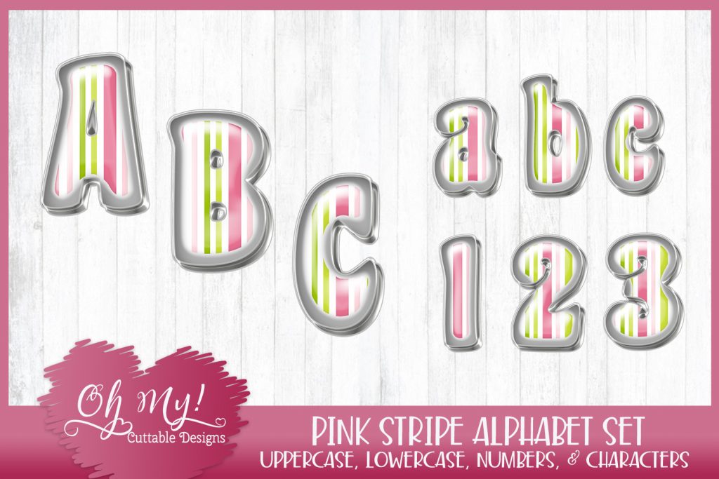 Pink Stripe Alphabet Set PNG Printables