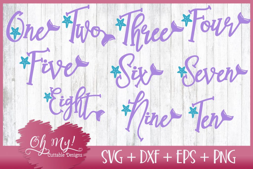 Mermaid Numbers 1-10 SVG DXF EPS Cutting Files
