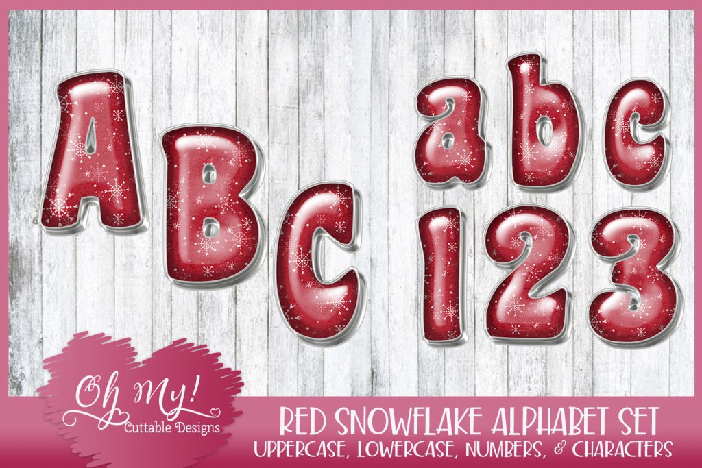 Red Snowflake Alphabet Set PNG Printables